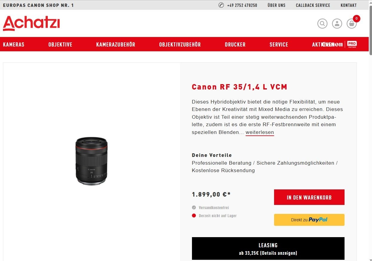 RF 35 f/1.4 soll angekündigt werden - Canon EOS R News & Gerüchte ...